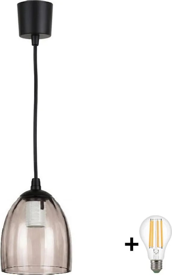 BRILAGI - LED Lustr na lanku R GLASS 1xE27/60W/230V pr. 17 cm černá/kouř béžová