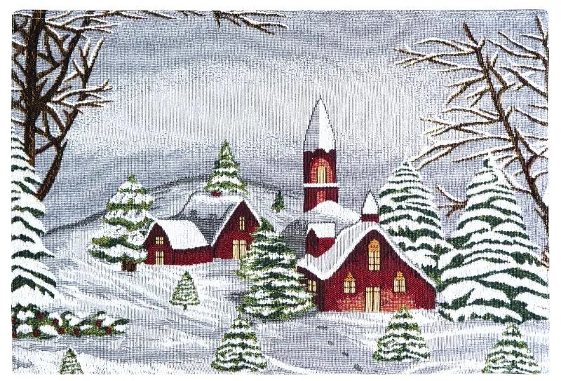 SCANquilt prostírání MOTIV polární vesnička bíločervená prostírání cca 30 x 45 cm
