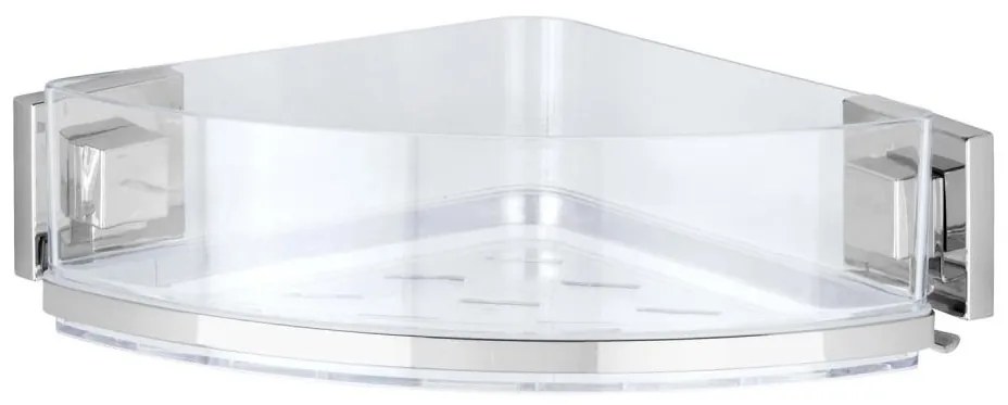 WENKO 22686100-Rohová polička VACUUM-LOC QUADRO ED 28x19,5 cm stříbrná/čirá 22686100