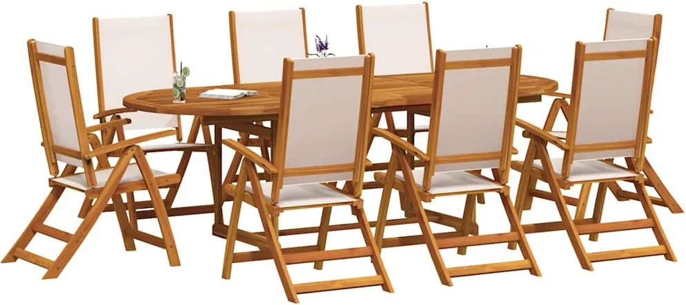 9dílný zahradní jídelní set masivní akáciové dřevo a textilen 3279277