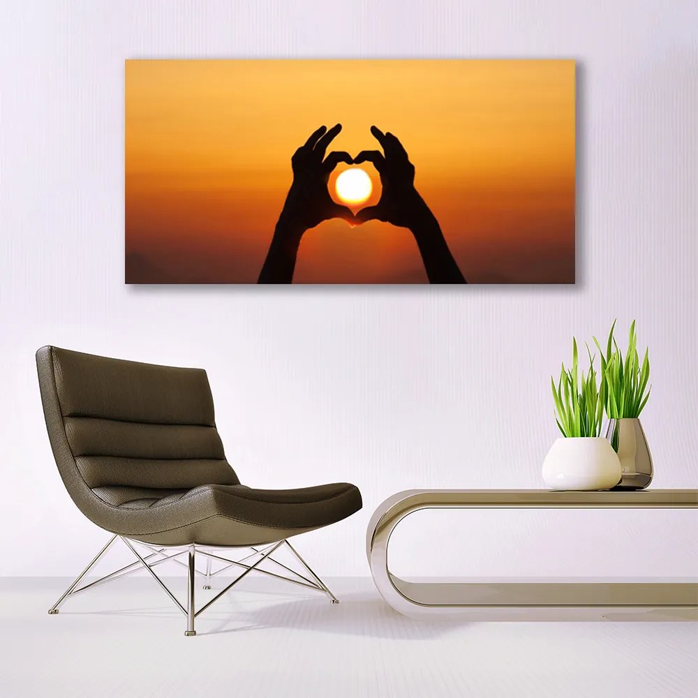 akrylový obraz Ruce Srdce Slunce Láska 120x60 cm