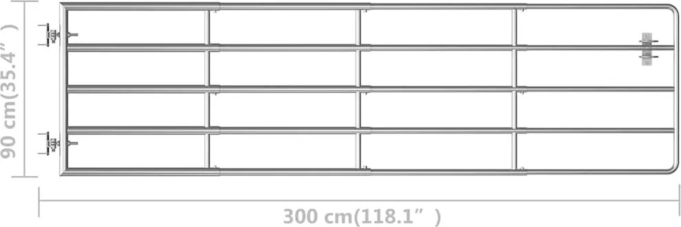 Brána na pastvinu ocelová 5 tyčí (115–300) x 90 cm stříbrná 145986