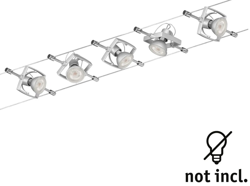 Paulmann 94133 Mac2, lankový systém, 5x max 10W LED 12V, matný chrom, 500cm