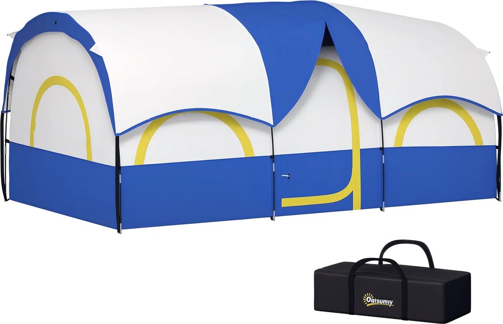 Outsunny Tunneltent, Stan pro 6 Osob se 3 Místnostmi, UV Ochrana, Síťová Okna, Odolný Rodinný Stan s Přenosnou Taškou, 3000mm Voděodolný Skupinový Sta