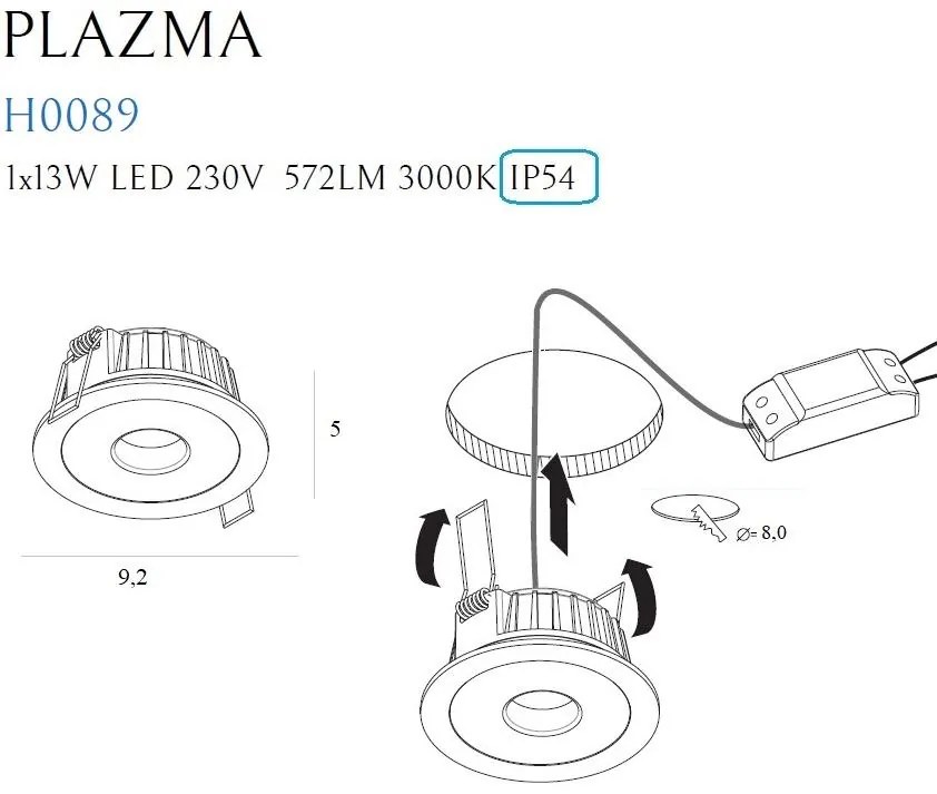 Maxlight H0089 PLAZMA Zápustné svítidlo IP54, bílé