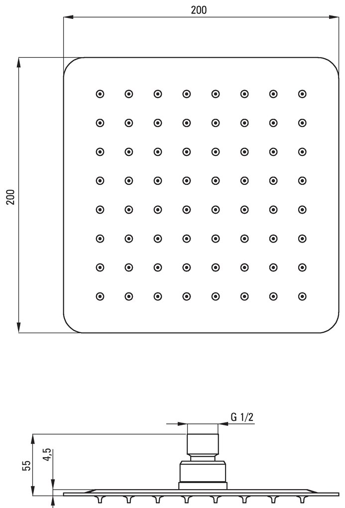 Deante Floks, dešťová hlavice z nerezové oceli 200x200 mm čtvercová, chromová, NAC_005K