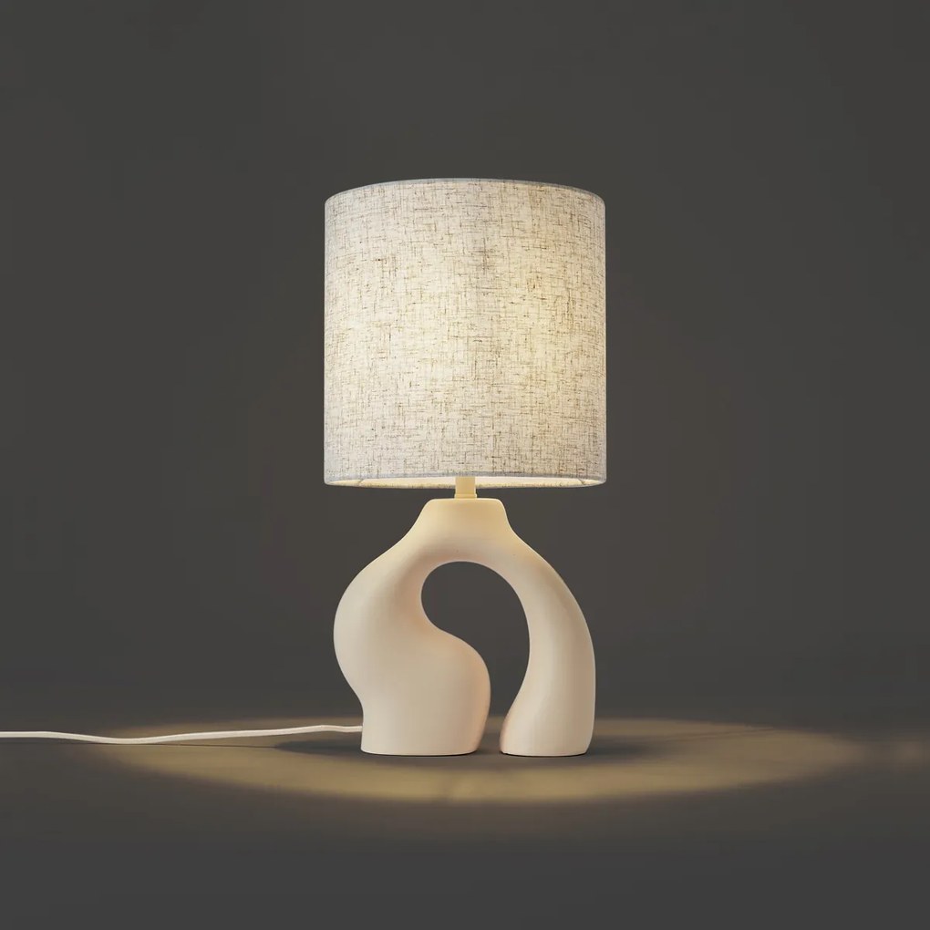 Japandi stolní lampa béžová s lněným stínidlem - Dahlia