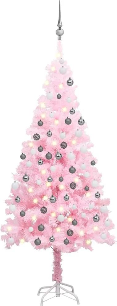 vidaXL Umělý vánoční stromek s LED a sadou koulí 150 cm PET [3077584] Barva: Černý a zlatý