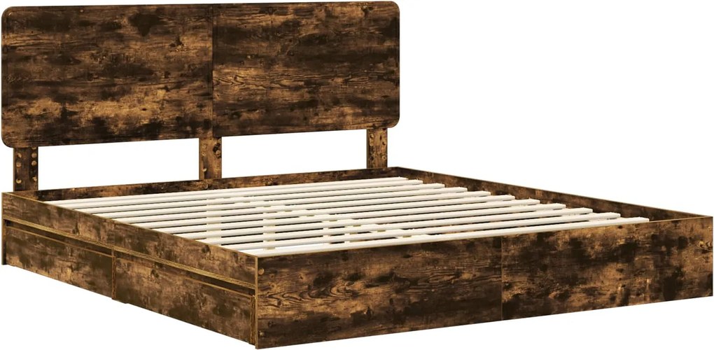 Postel s úložným prostorem se zásuvkou Kouřový dub 180 x 200 cm 3412662