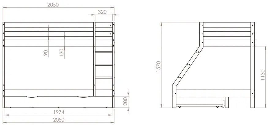 Patrová postel Mike  Borovice přírodní 
90x200 cm