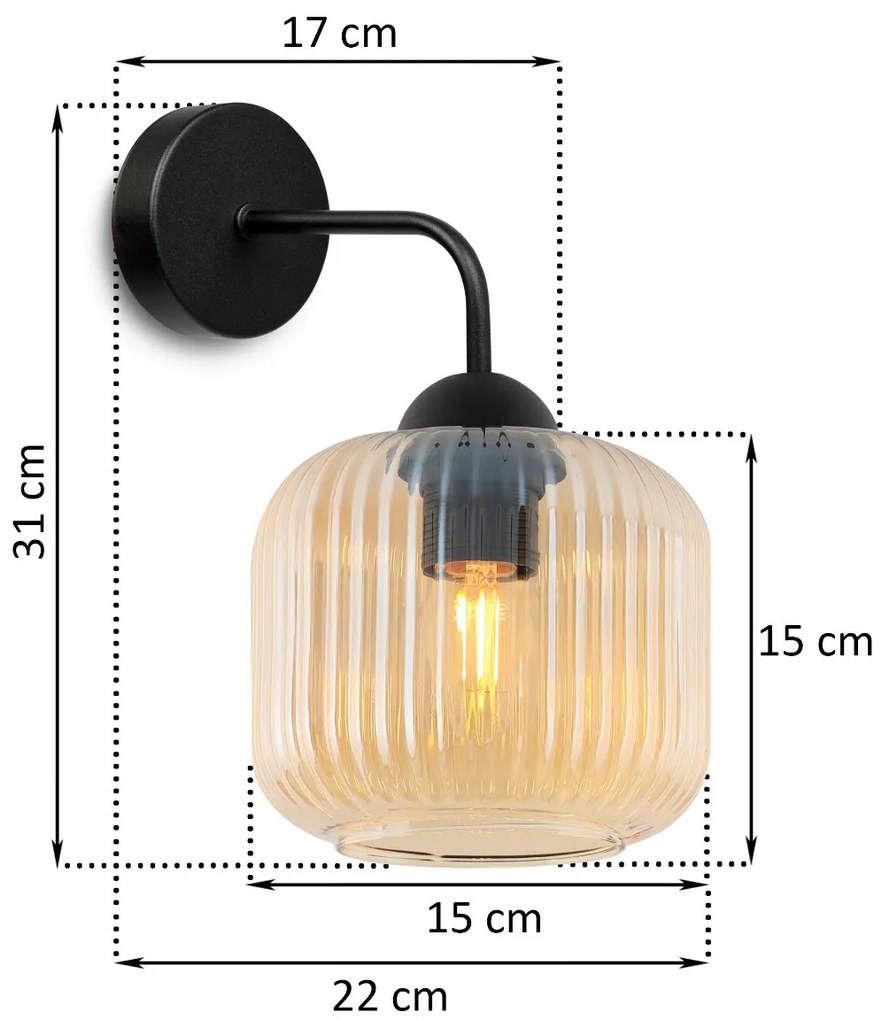 Nástěnné svítidlo Riffle, 1x medové skleněné stínítko