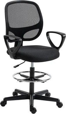 HOMCOM Ergonomická kancelářská židle, otočná kancelářská židle s podnožkou a podloketníky, výškově nastavitelná, 59x58x103-123 cm, černá