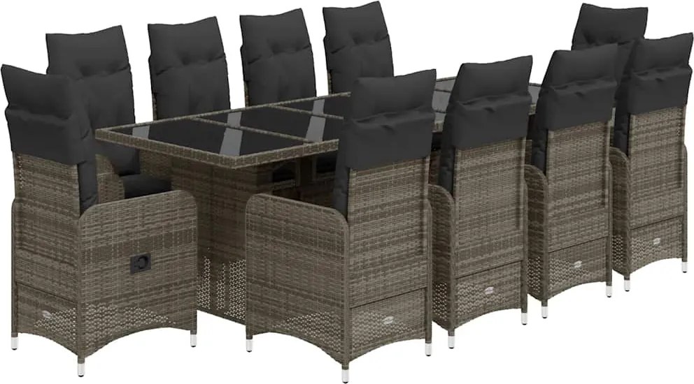 11dílný zahradní bistro set s poduškami šedý polyratan 3277281