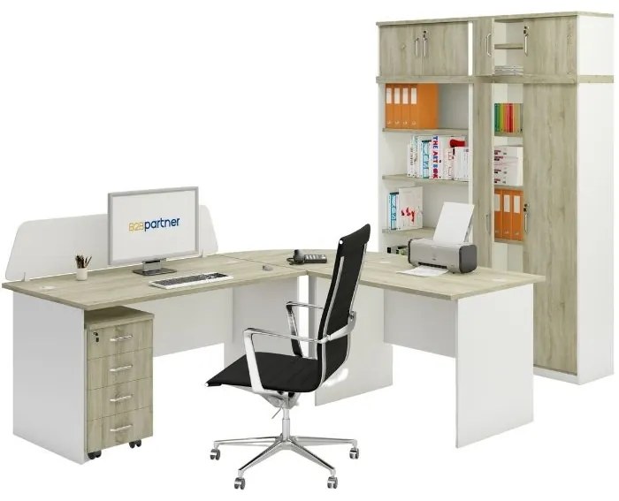 Kancelářský pracovní stůl MIRELLI A+, rovný, délka 1400 mm, bílá/dub sonoma