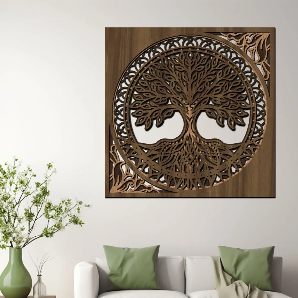 dřevo života Dřevěný strom ZÁZRAKŮ Zvolte rozměr (cm): 60x60, Zvolte barvu dekoru: Dub sunoma-Ořech-Wenge