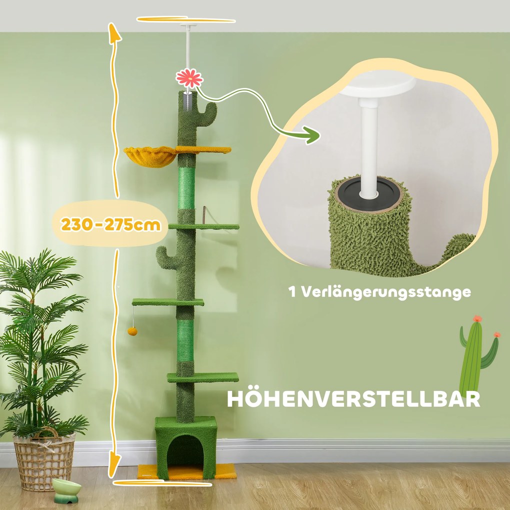 PawHut škrabadlo stropní vysoké, strom pro kočky, 230-275 cm škrabadlo pro kočky s jeskyní pro kočky, škrabadla, míček na hraní, nábytek pro kočky s …