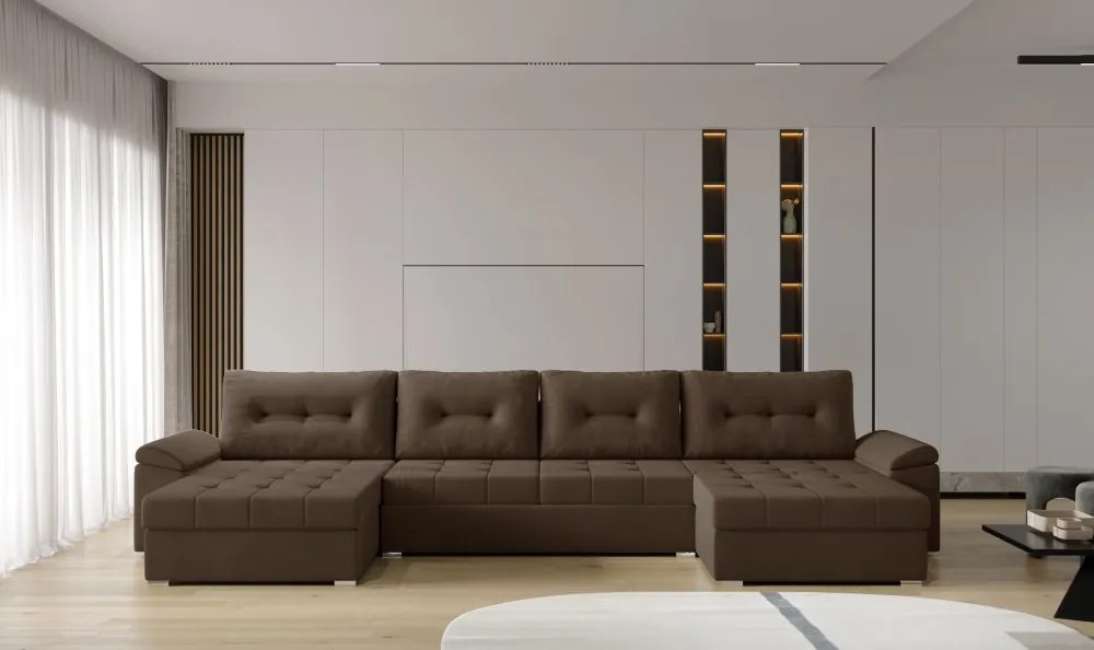 Rozkládací rohová sedačka MAJA U 340x151cm - rozklad a úložný prostor hnědá - Orinoco 29