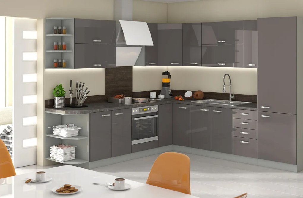 Kuchyně Multiline I, Barva: šedá / šedý lesk, Dřez: ne, Příborník: ano, Pracovní deska do kuchyně: bez pracovní desky