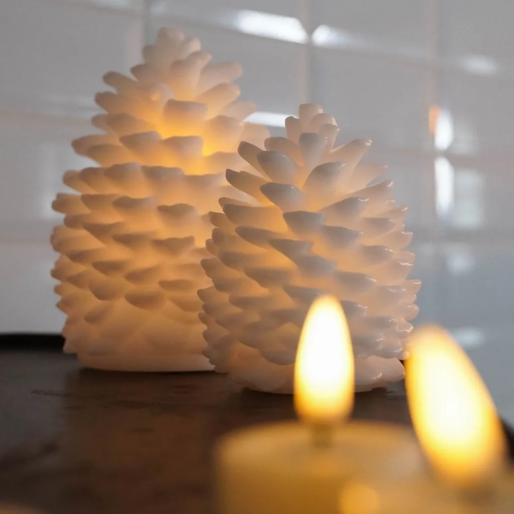 LED svíčka z pravého vosku na baterii, šiška, ø 10 × 13 cm, bílá, CR2032