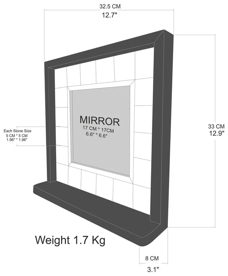 Nástěnné zrcadlo s poličkou s rámem z kamene 32.5x33 cm – Wallity