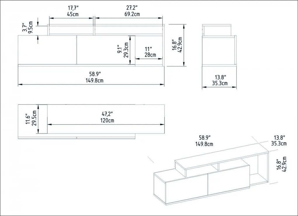 TV stolek Nexera 149,8 cm ořech/černý