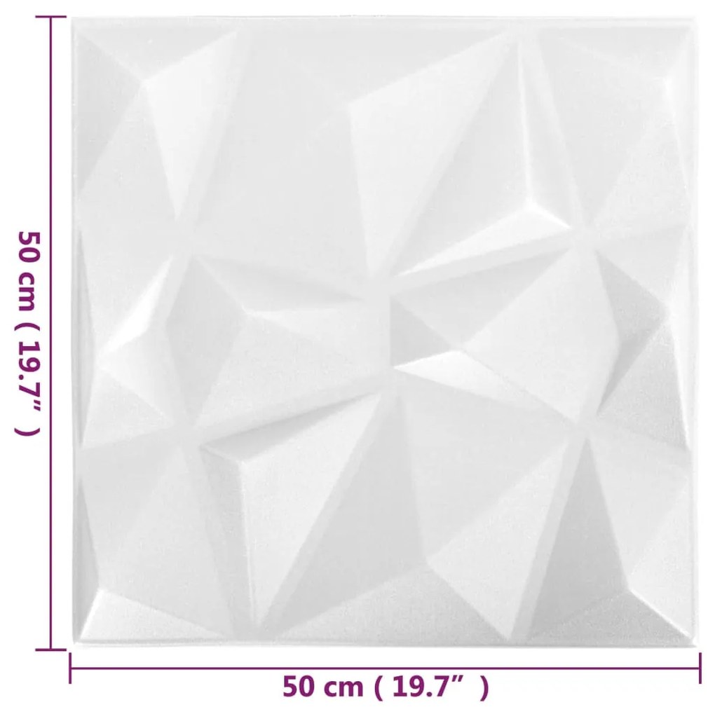 3D nástěnné panely 24 ks 50x50 cm diamond bílé 6 m² - Default Title