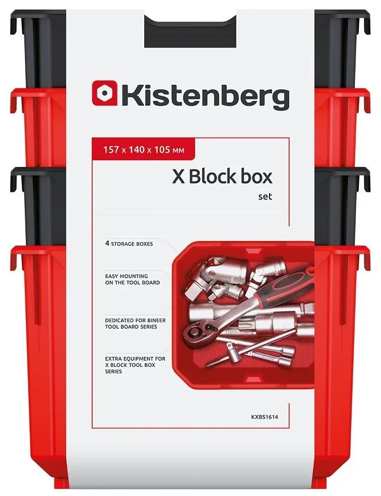 Kistenberg Sada 4 plastových boxů na nářadí X BLOCK BOX 157x140x210 černé/červené