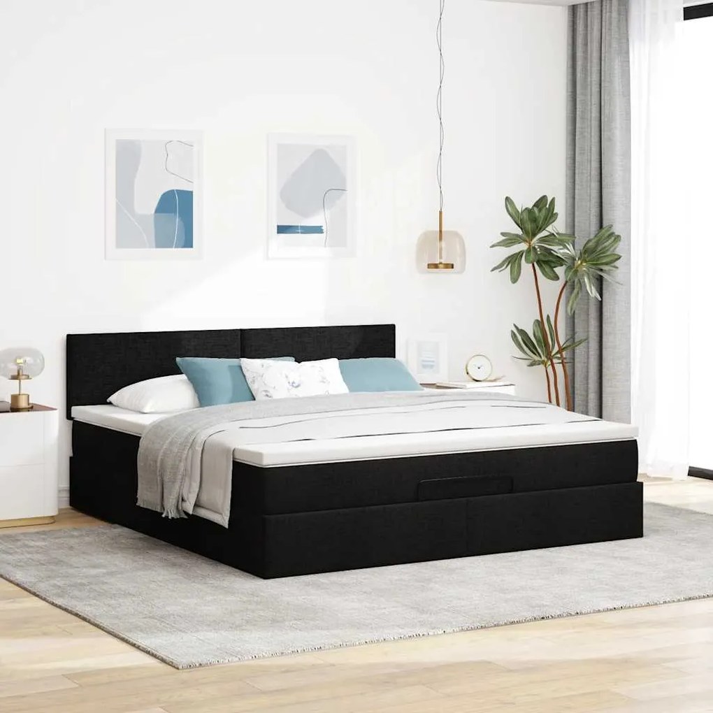 Osmanská postel s matrací & LED černá 180x200cm látka 3312245