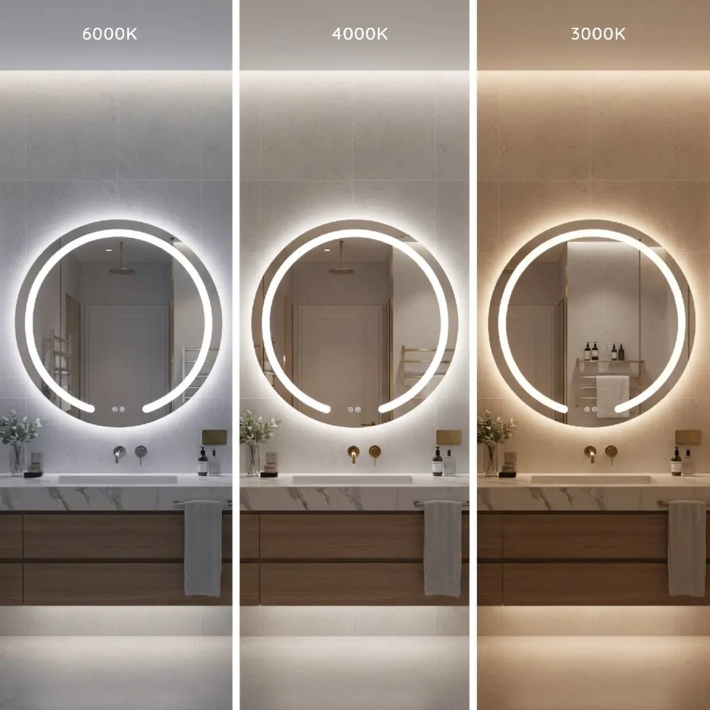 Tutumi Zrcadlo Modern ⌀50 cm s vyhříváním a regulovatelným LED osvětlením HOM-00903