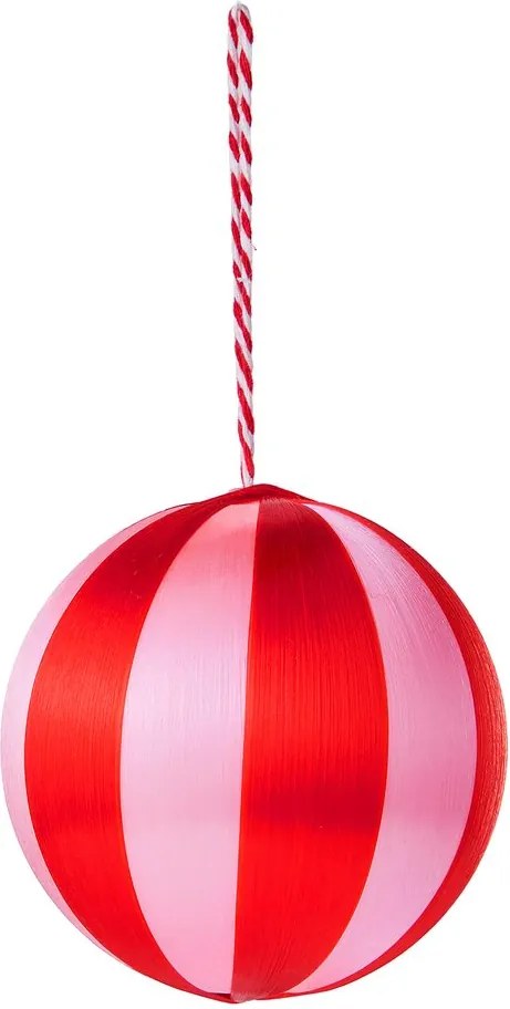 HANG ON Koule pruhy 8 cm - červená/sv.růžová