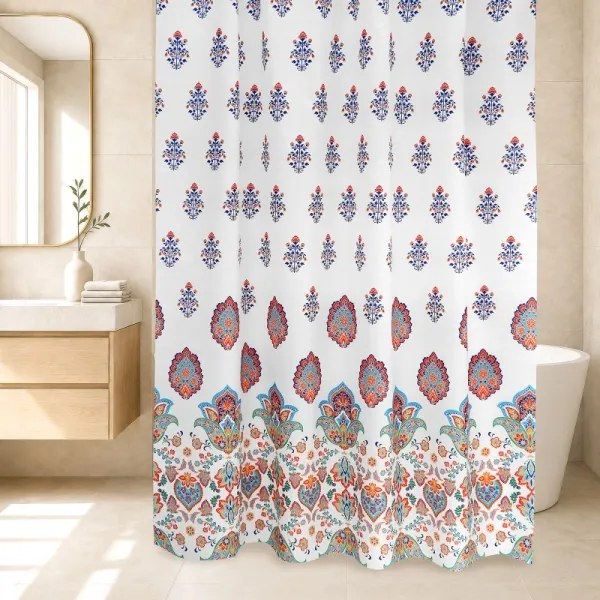Bellatex Koupelnový závěs 180x200 cm Ornament Oranžová,Modrá