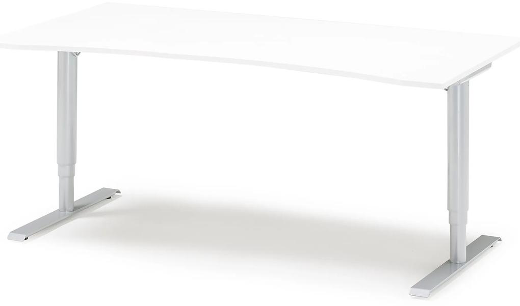 AJ Produkty Výškově stavitelný stůl Adeptus, vykrojený, 1800x900 mm, bílá, stříbrná