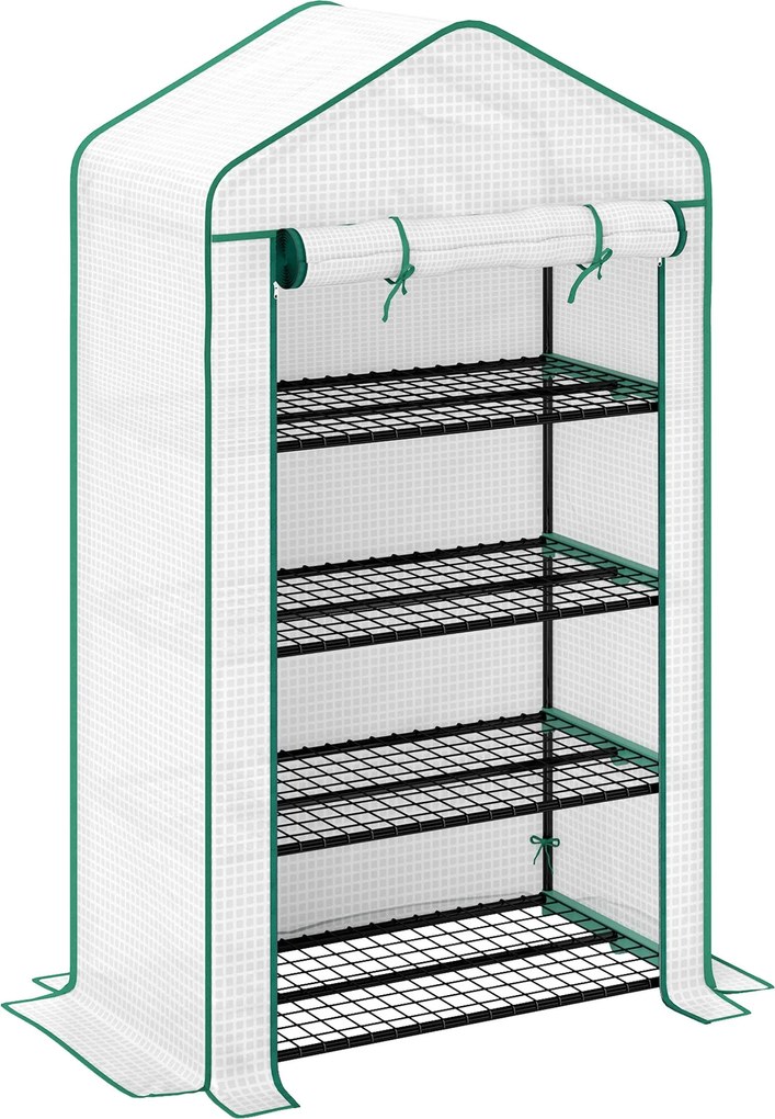 Outsunny PE Zahradní skleník s 4 policemi, balkonový skleník, zpevněná plachta 135 g/m², ocelový rám, rolovací zipový vchod, pro zeleninu, rostliny a…
