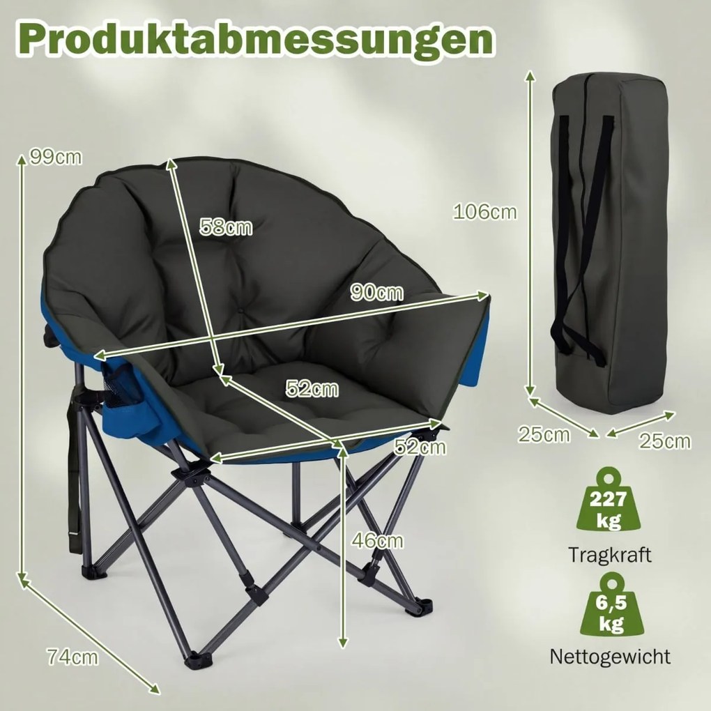 Costway Skládací kempingové křeslo 227 KG Heavy Duty polstrované