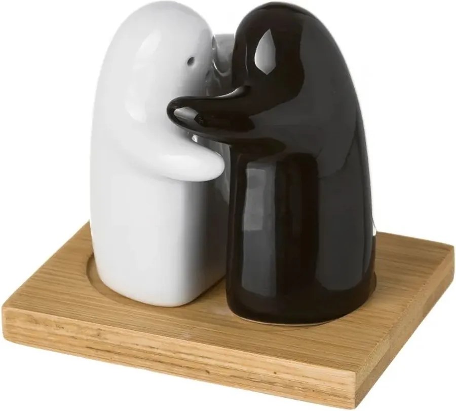 Sada 2 ks keramické slánky a pepřenky SALT & PEPPER černá/bílá