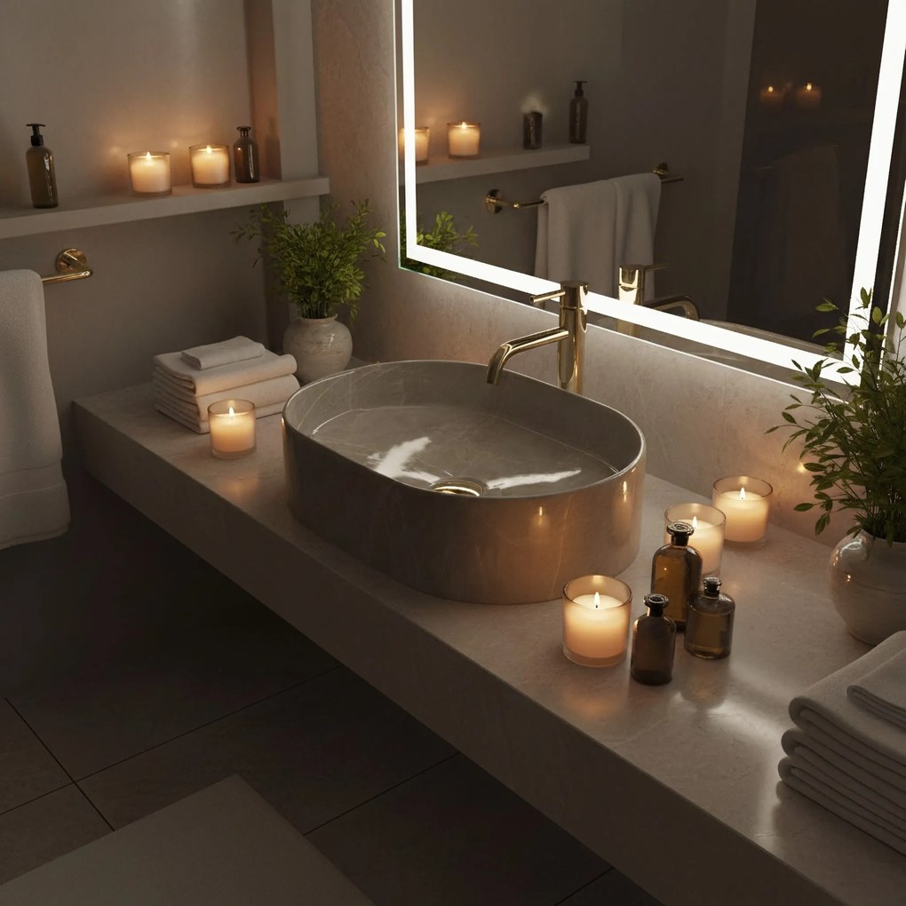 Umyvadlo na desku Rea Nadia 50 cm kámen/kašmír