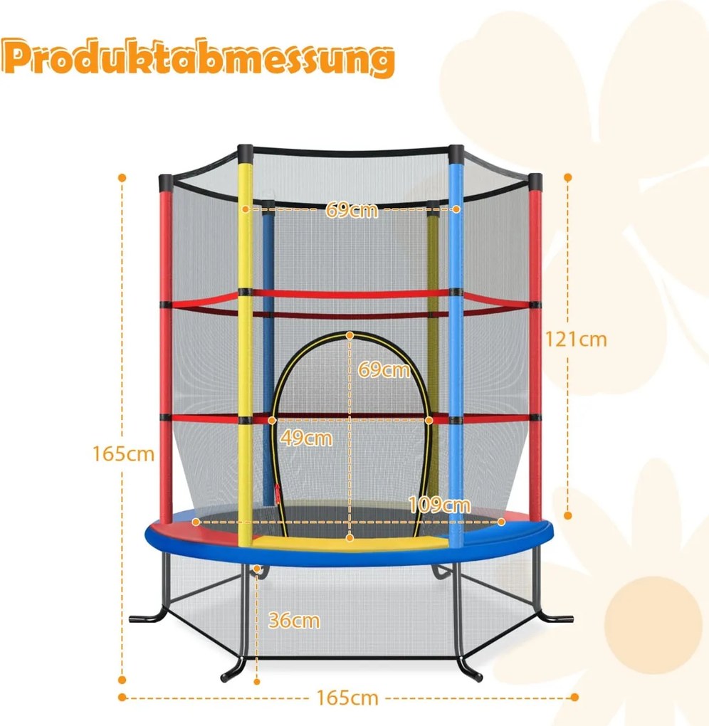 Costway Zahradní trampolína Ø 140 cm s ochrannou sítí trampolína pojme – barvitý