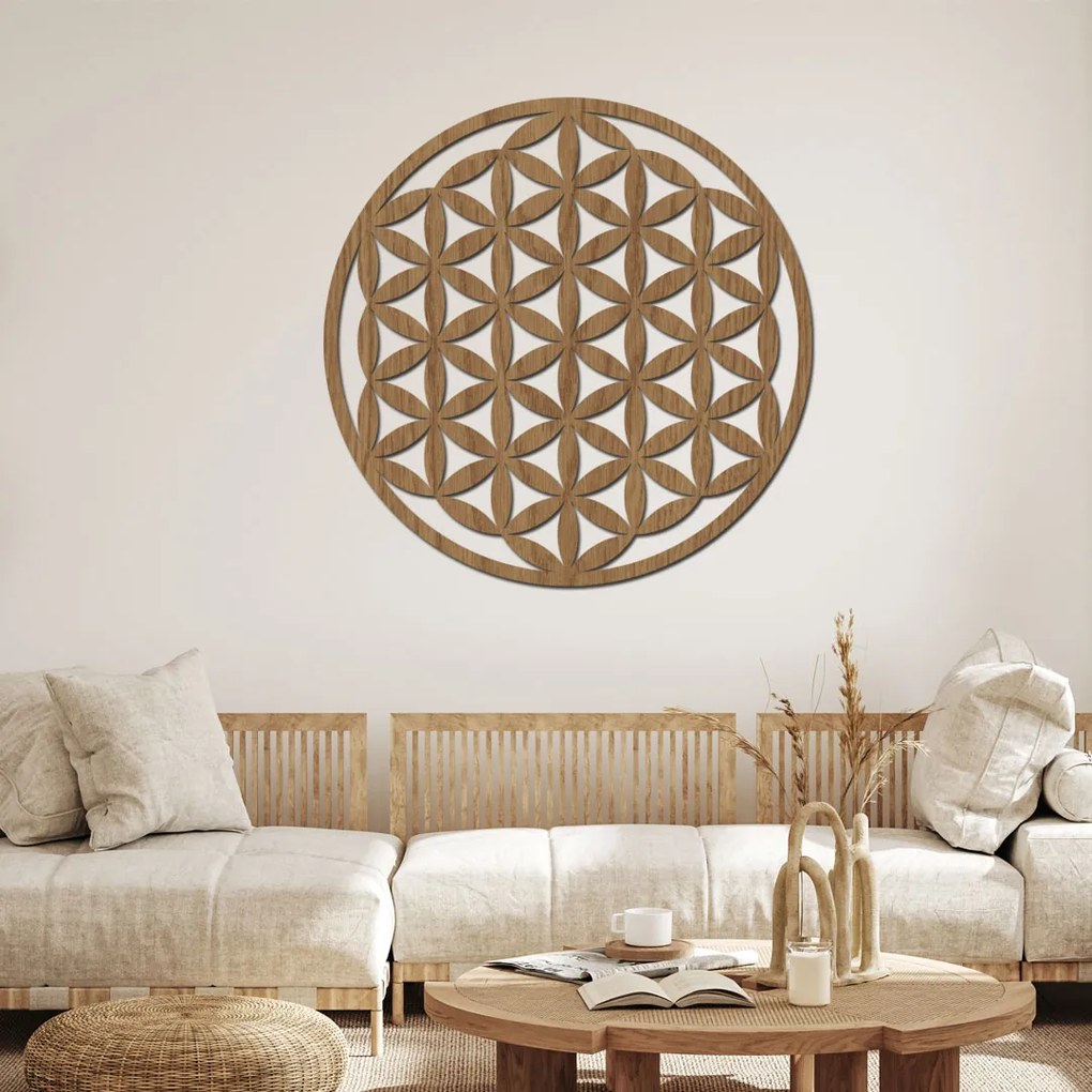 dřevo života Dřevěná dekorace na stěnu KVĚT ŽIVOTA ZEMĚ Barevný vzor: Ořech, Rozměry Ø: 30
