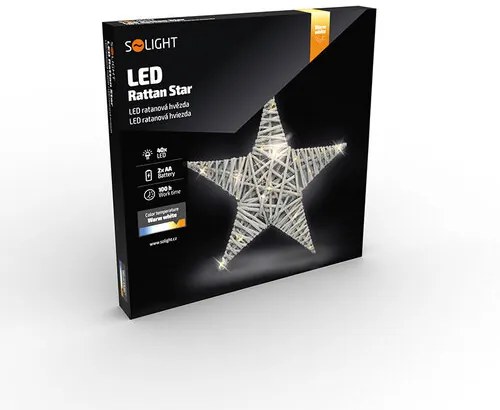 Solight LED ratanová hvězda, 40x LED, 2xAA, 40cm