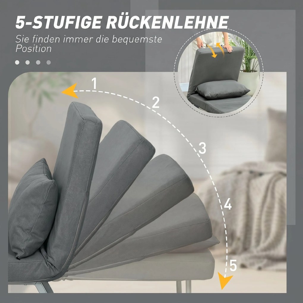 HOMCOM Rozkládací křeslo, čalouněné křeslo, přeměnitelné na postel pro hosty, ergonomické, tmavě šedé