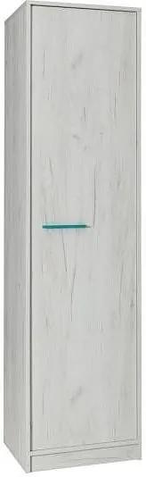 Úzká šatní skříň Larisa 1, LTD, dub craft bílý / tyrkysová, 50x195x51 cm