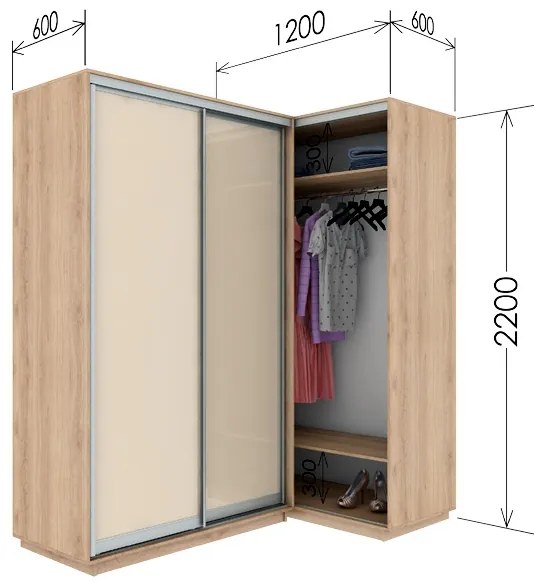 Casarredo Šatní skříň rohová LEVANTO 180x120 kraft zlatý/zrcadlo