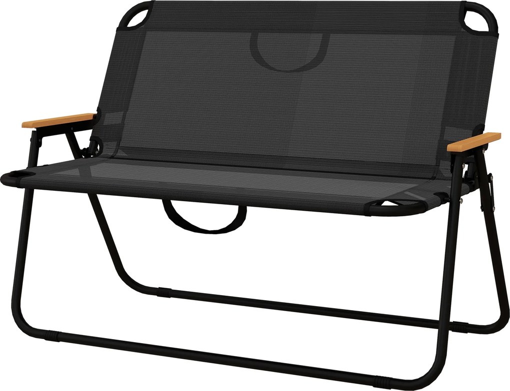 Outsunny Zahradní Lavice pro Dva, Skládací Lavice s Nosností 220 kg, pro Kempování, Patio, Černá, 108 x 65 x 73 cm | Aosom