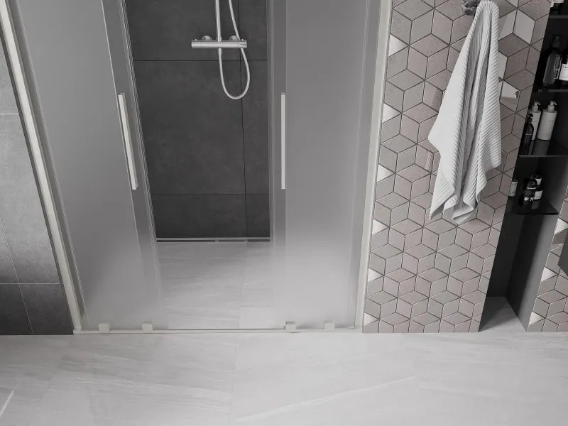 Mexen Velar Duo, posuvné sprchové dveře do otvoru 150 cm, 8mm sklo námraza, broušená ocel, 871-150-000-32-97