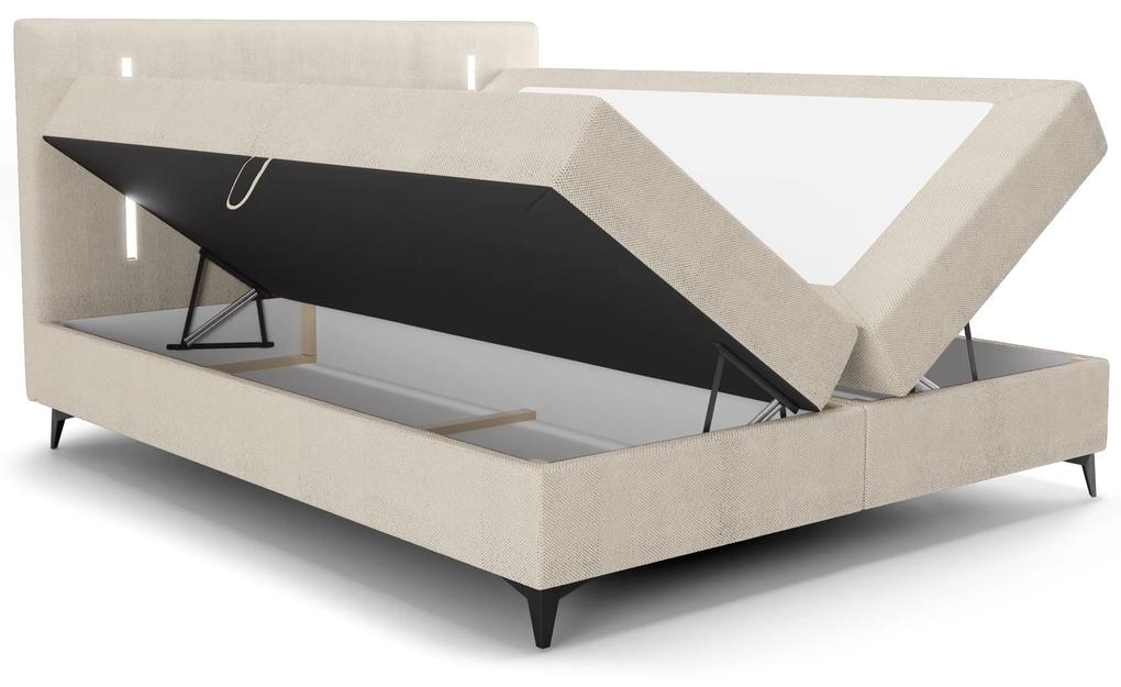 Manželská postel 140 cm Ortega Bonell (béžová) (s roštem, s úl. prostorem) (s LED osvětlením). 1082614