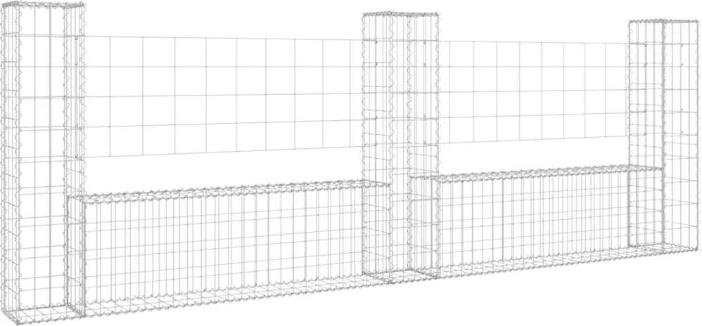 Gabionový koš ve tvaru U se 3 sloupky železo 260 x 20 x 100 cm 151276