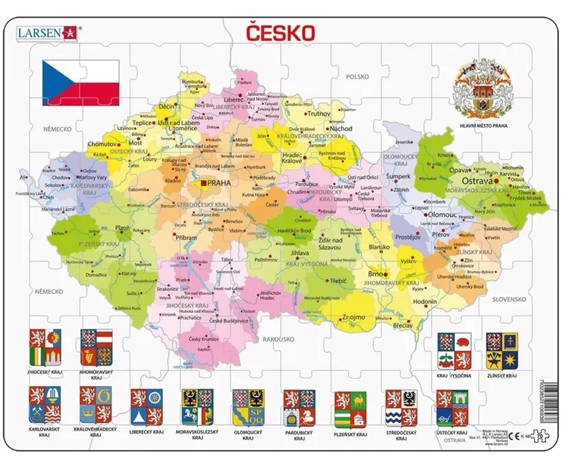 Larsen Vzdělávací puzzle Česká republika Kraje 70 dílků