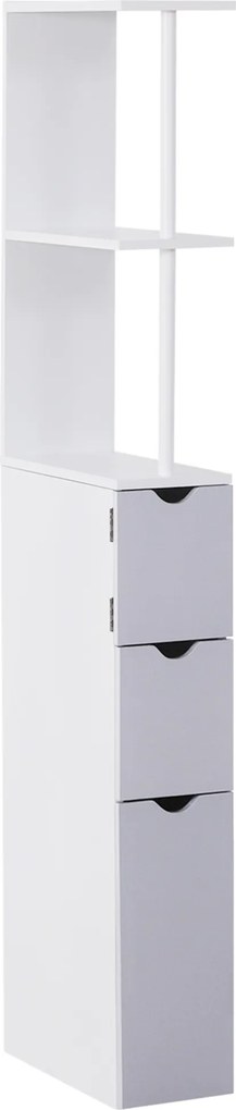 HOMCOM Moderní koupelnový sloupek – úložná skříňka s 2 policemi, 2 šuplíky a 1 protiskluzovými dvířky 15x33x136,5 cm Bílá