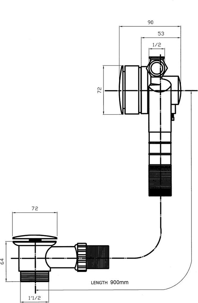 Sapho SENATOR vanová souprava s napouštěním, kliklak, délka 900mm, zátka 72mm, nerez ( VR269028 )