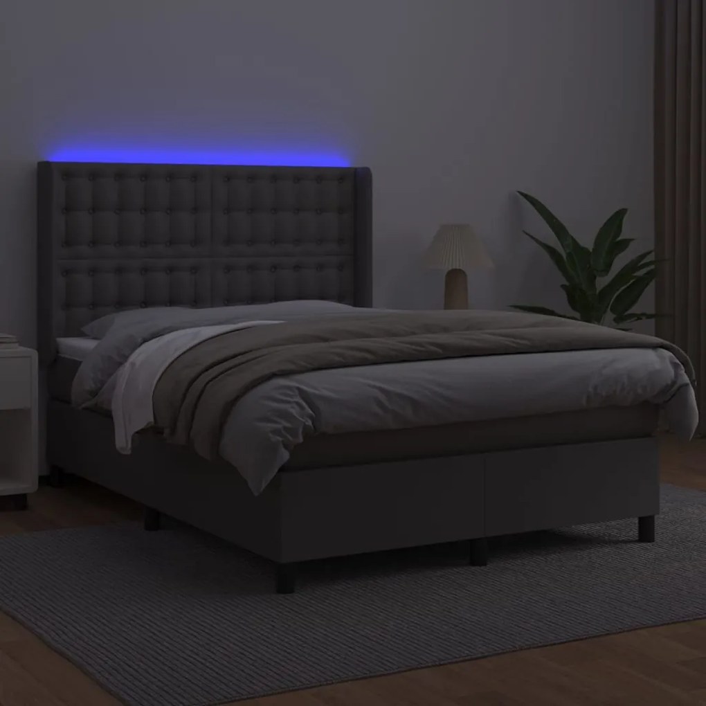 Box spring postel s matrací a LED šedá 140x190 cm umělá kůže 3139383